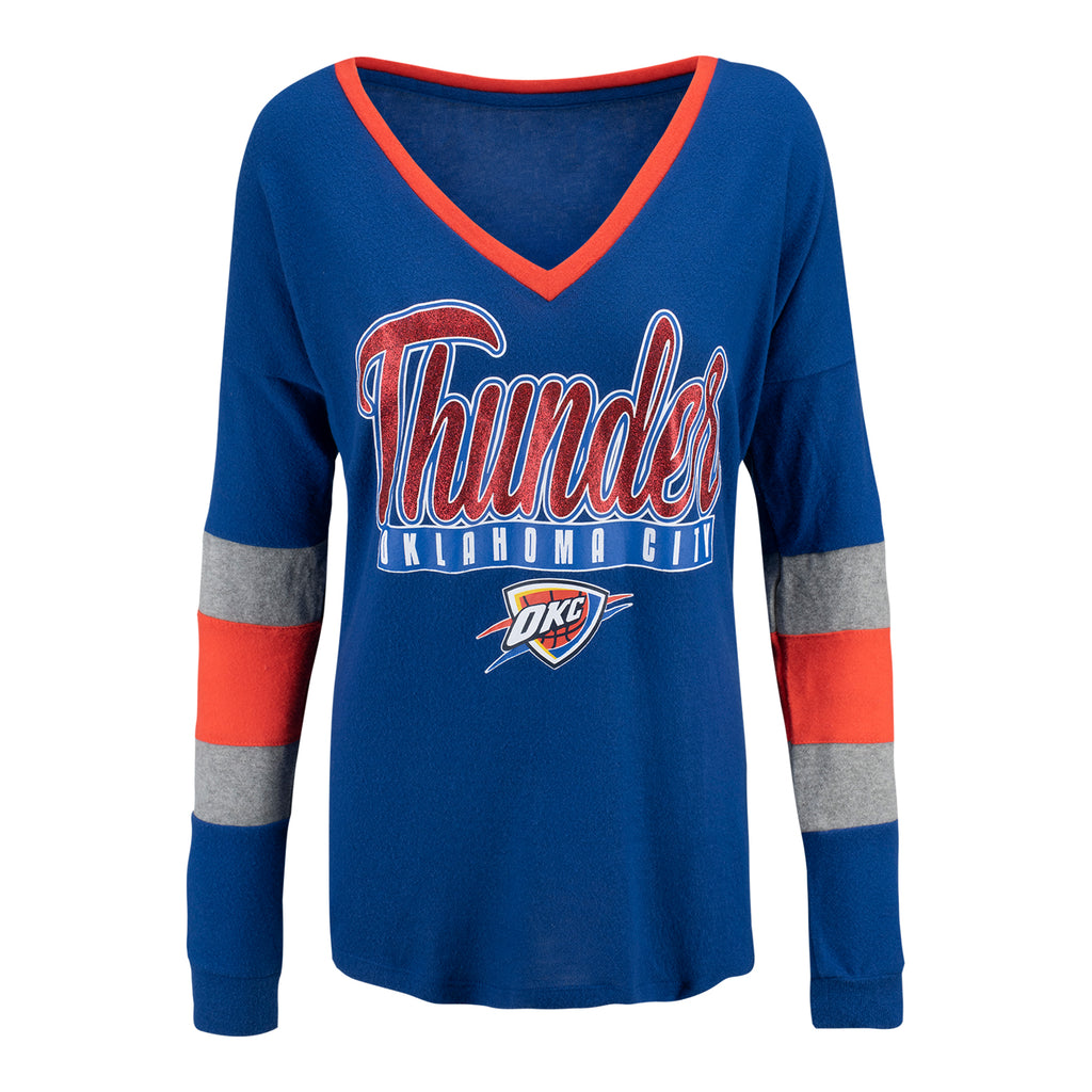 LADIES OKLAHOMA CITY THUNDER NEW ERA BRUSHED V-NECK SWEATER | Official OKC Thunder Shop
